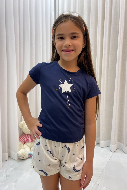 Pijama Infantil Manga Curta Azul Marinho - Suspiro Íntimo